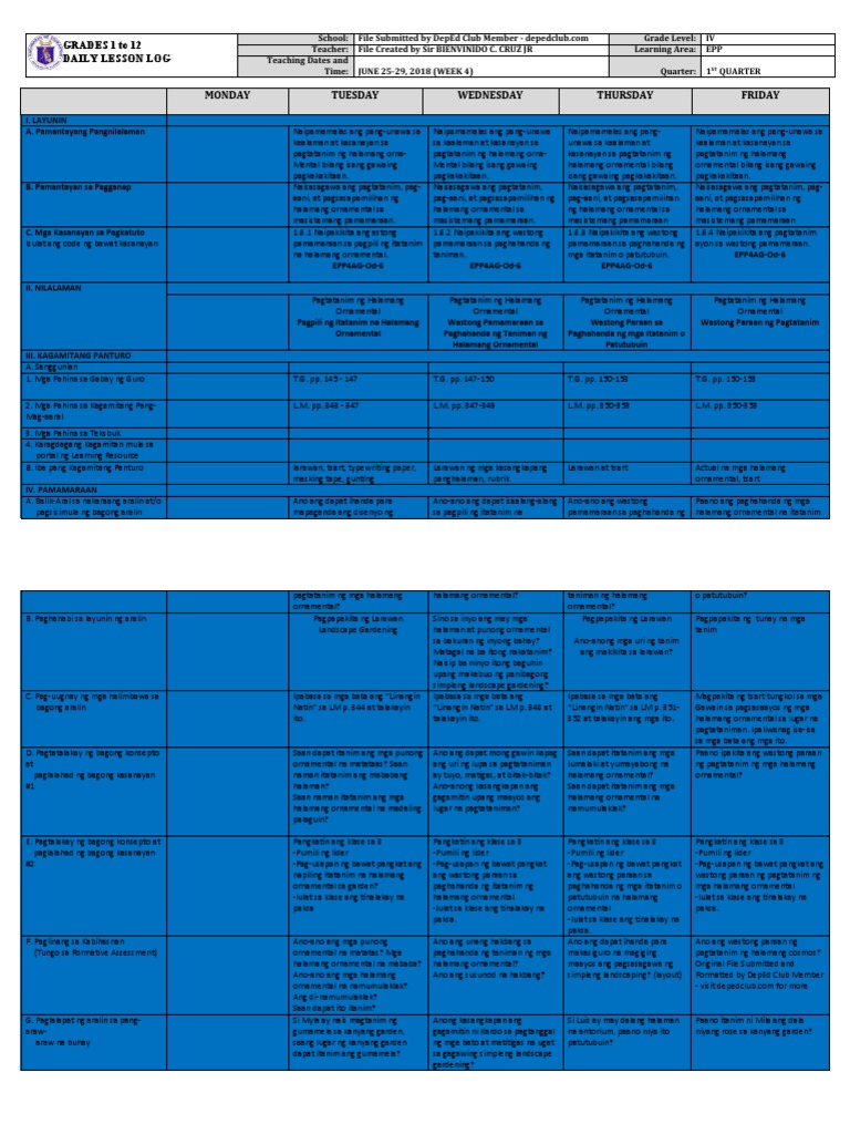 DLL - Epp 4 - Q1 - W4 | PDF