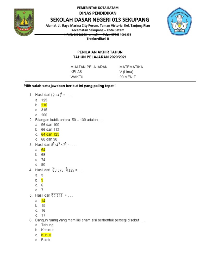 Soal Pat MTK Bu Liza | PDF