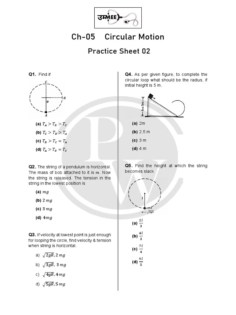 Circular Motion - Practice Sheet 02 - UCH05DPP02 | PDF | Acceleration ...