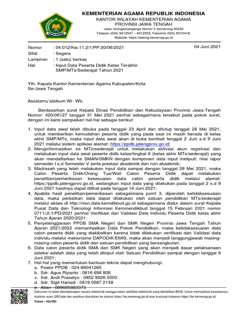 JTG - Input Data Siswa Akhir MTs | PDF
