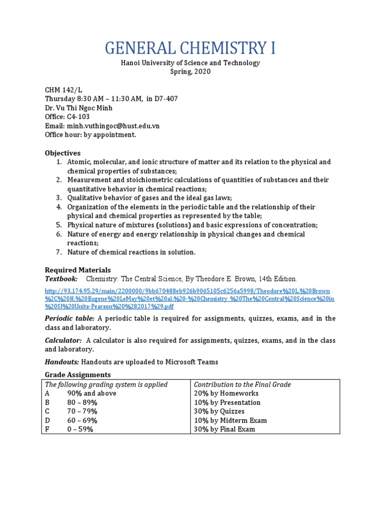 General Chemistry I Course Overview | PDF | Chemical Substances | Solution