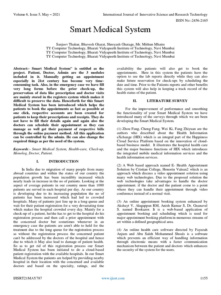 Smart Medical System | Download Free PDF | Health System | User (Computing)