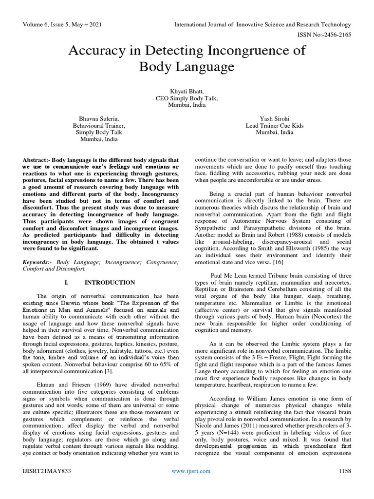 Accuracy in Detecting Incongruence of Body Language | PDF | Nonverbal ...