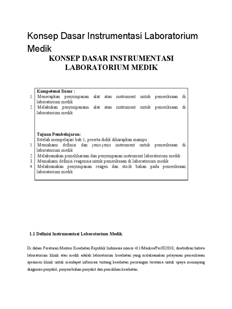 Konsep Dasar Instrumentasi Laboratorium Medik | PDF
