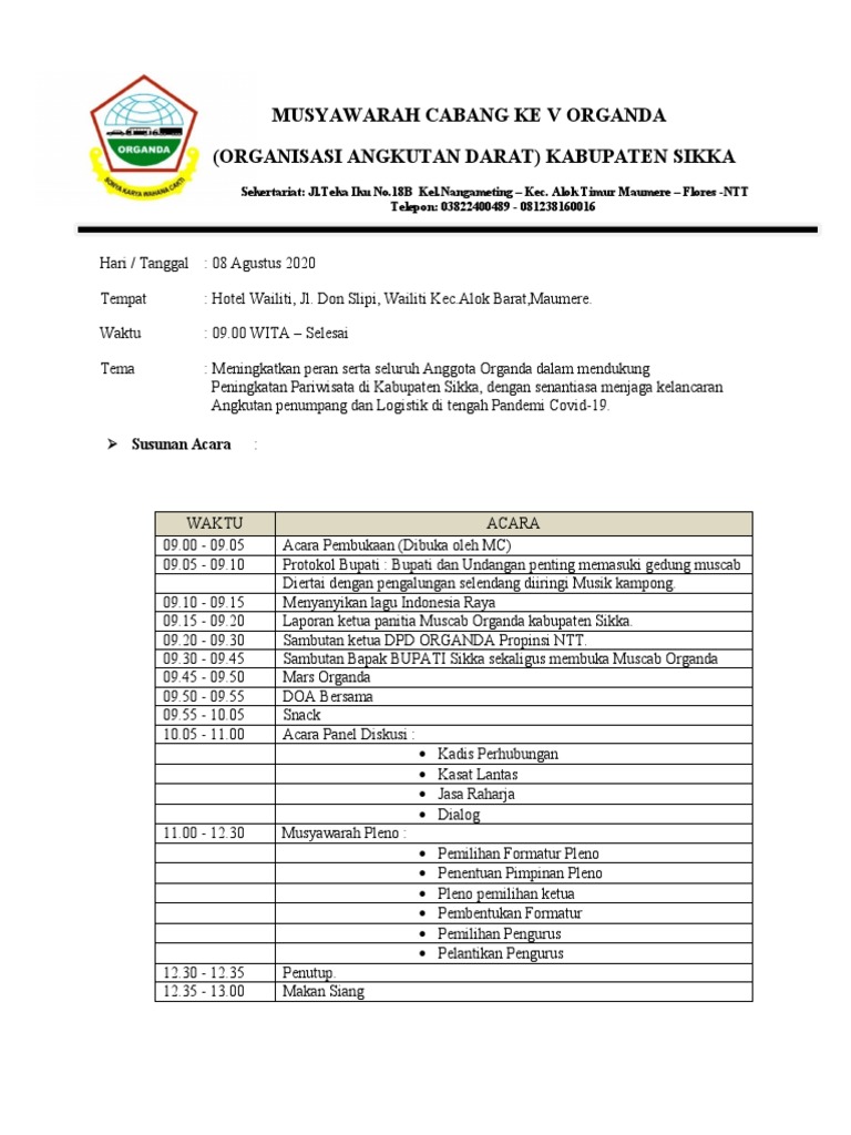 Susunan Acara Muscab ORGANDA V | PDF