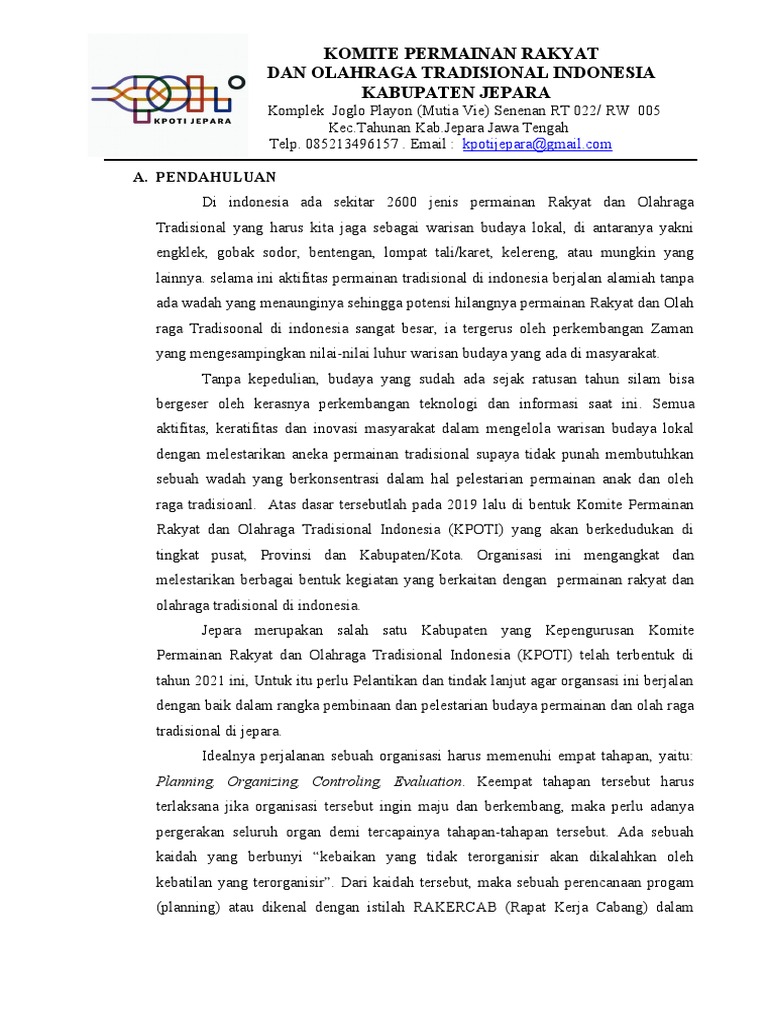 Proposal Pelantikan Dan Rakercab KPOTI | PDF