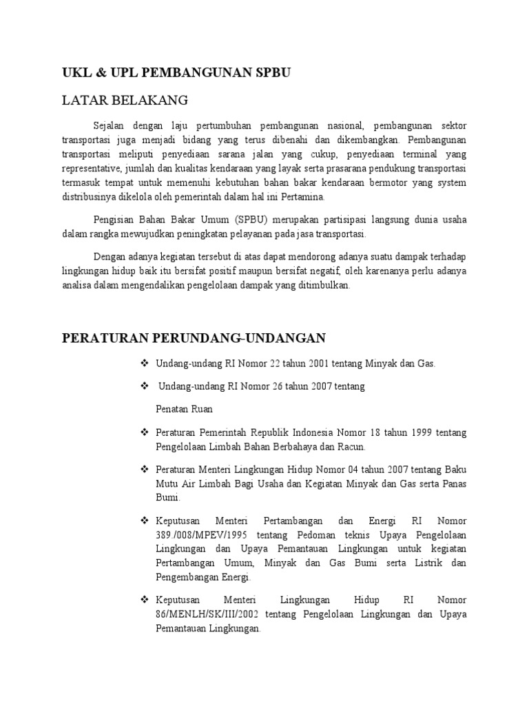 Contoh Ukl Upl Spbu | PDF