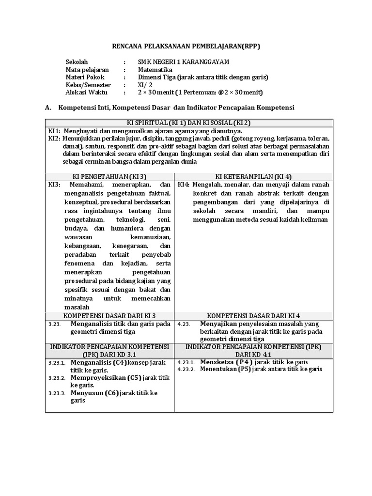 RPP Jarak Titik Ke Garis PPL 2 | PDF