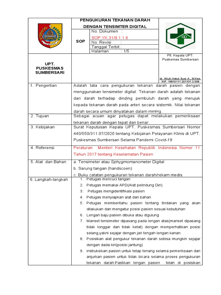 3.sop Tekanan Darah Digital | PDF