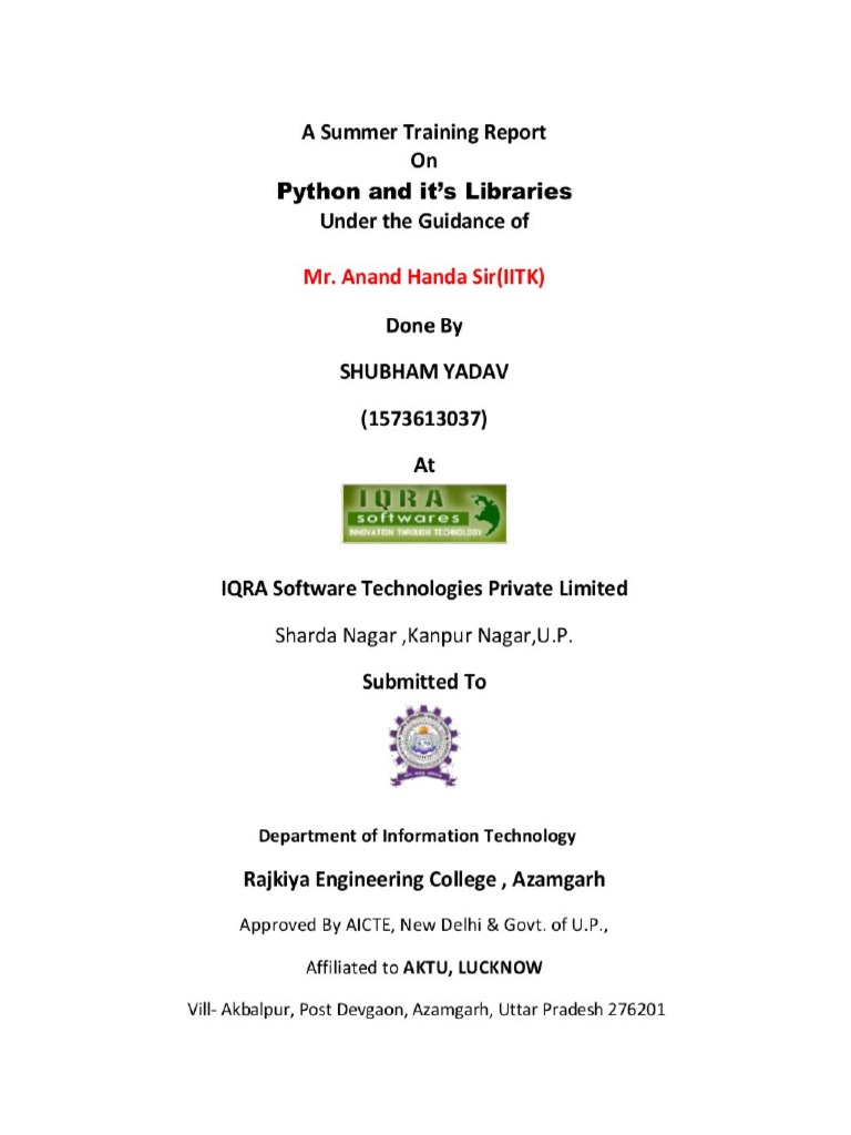 Summer Training Report On Python PDF | PDF