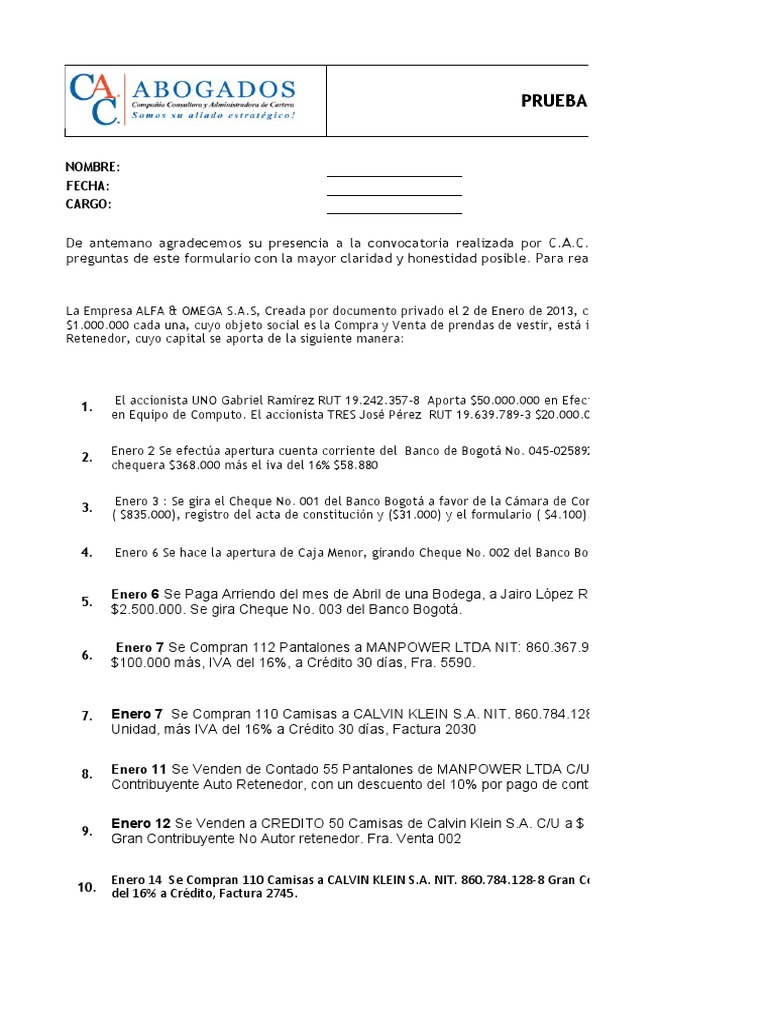 Prueba Contable Formato | PDF | Tarjeta de débito | Estado de resultados