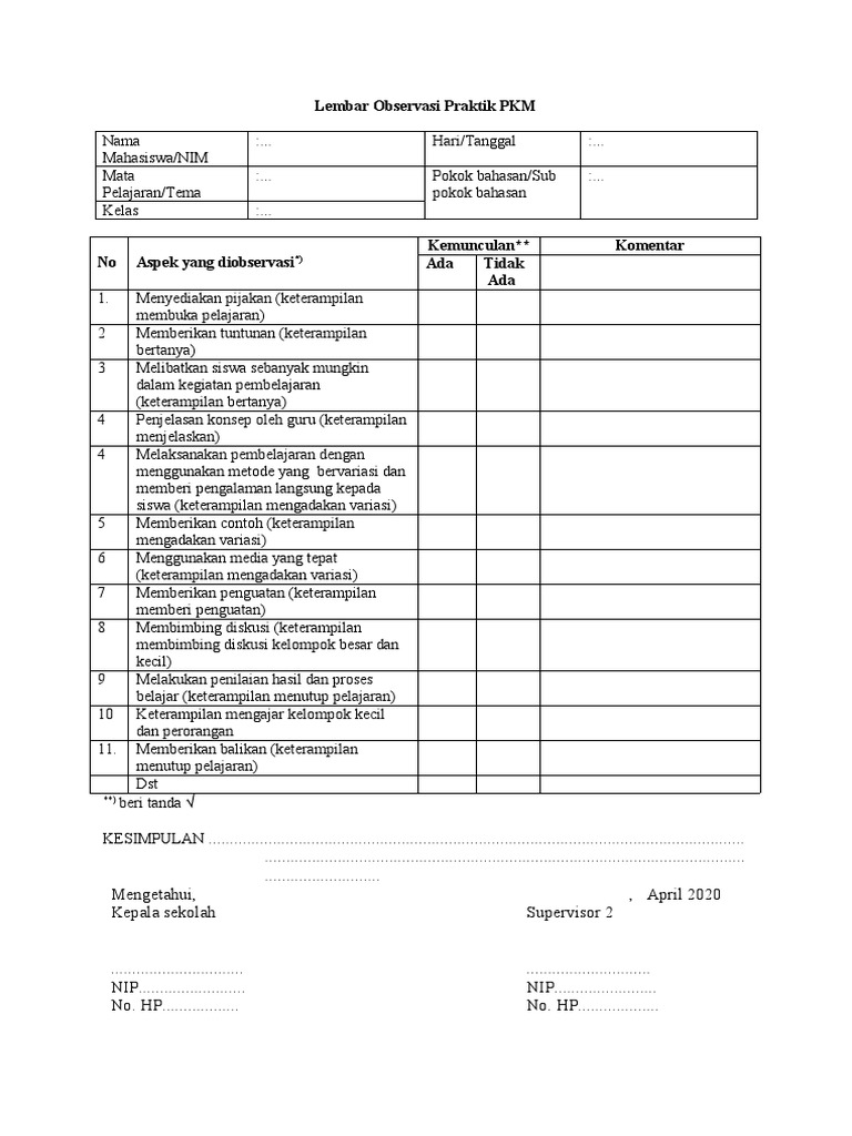 File 4 Lembar Observasi Simulasi PKM | PDF