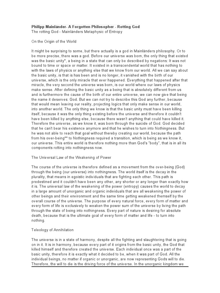 The Rotting God: An Analysis of Philipp Mainländer's Metaphysical ...