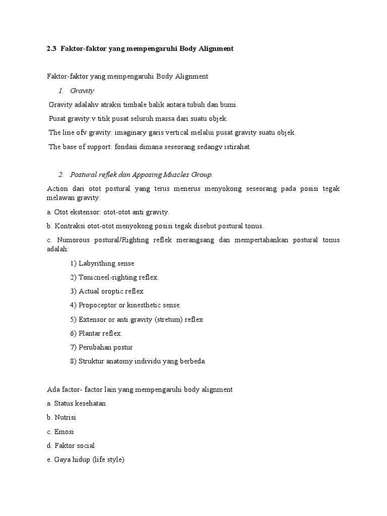 2.3 Faktor Yang Mempengaruhi Body Alignment | PDF
