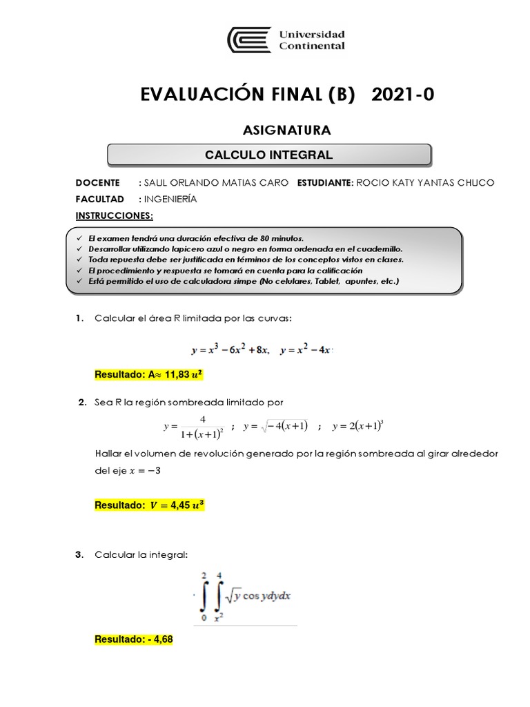 EXAMEN FINAL B - Propuesto - Calculo INTEGRAL | PDF | Métodos y materiales de enseñanza