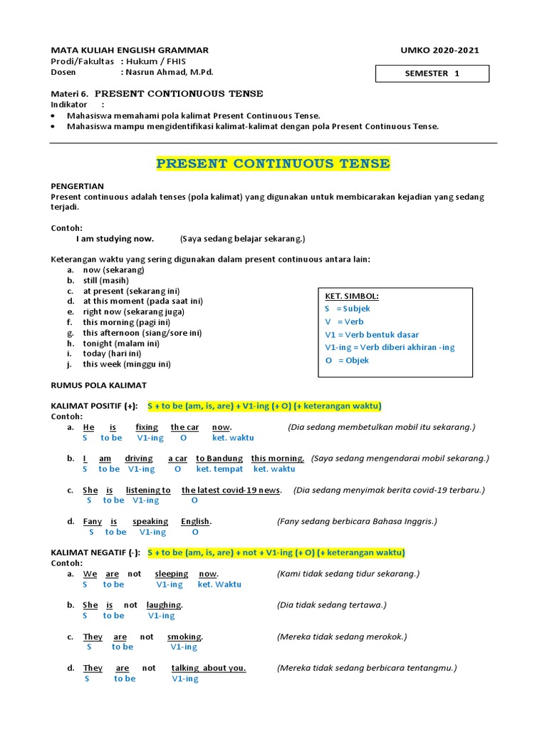 Materi 6. Present Continuous Tense | PDF