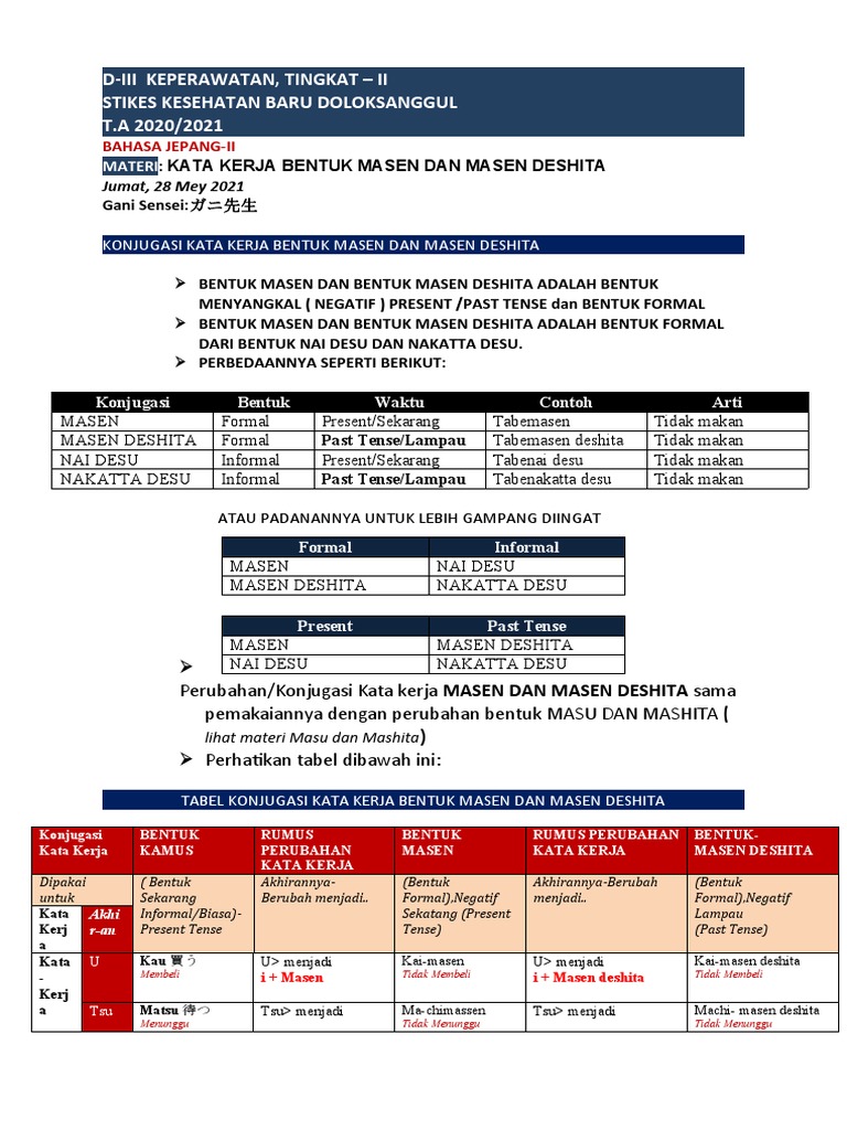 Belajar Konjugasi Kata Kerja Jepang | PDF