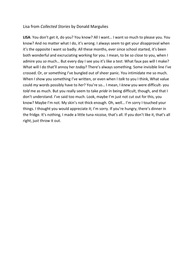 Collected Stories Monologue | PDF | Language Arts & Discipline