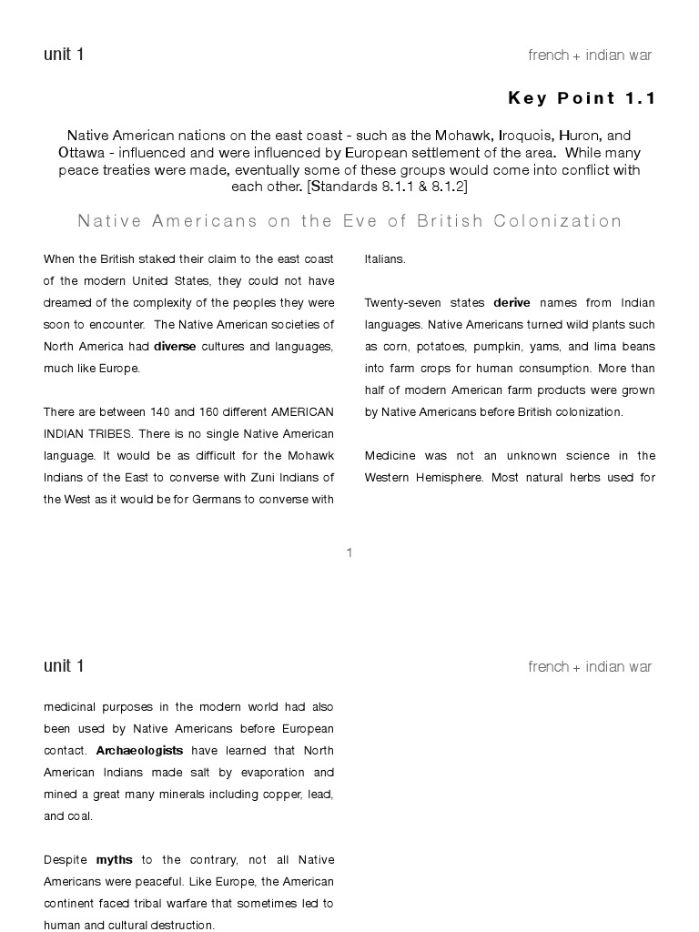 Unit 1, French + Indian War | PDF | Iroquois | Algonquian Peoples