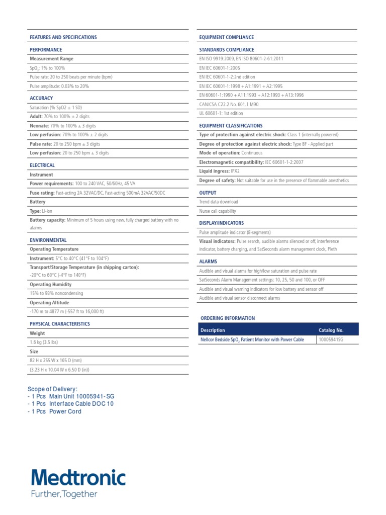 Nellcor Bedside SpO2 Monitor Specs | PDF | International ...