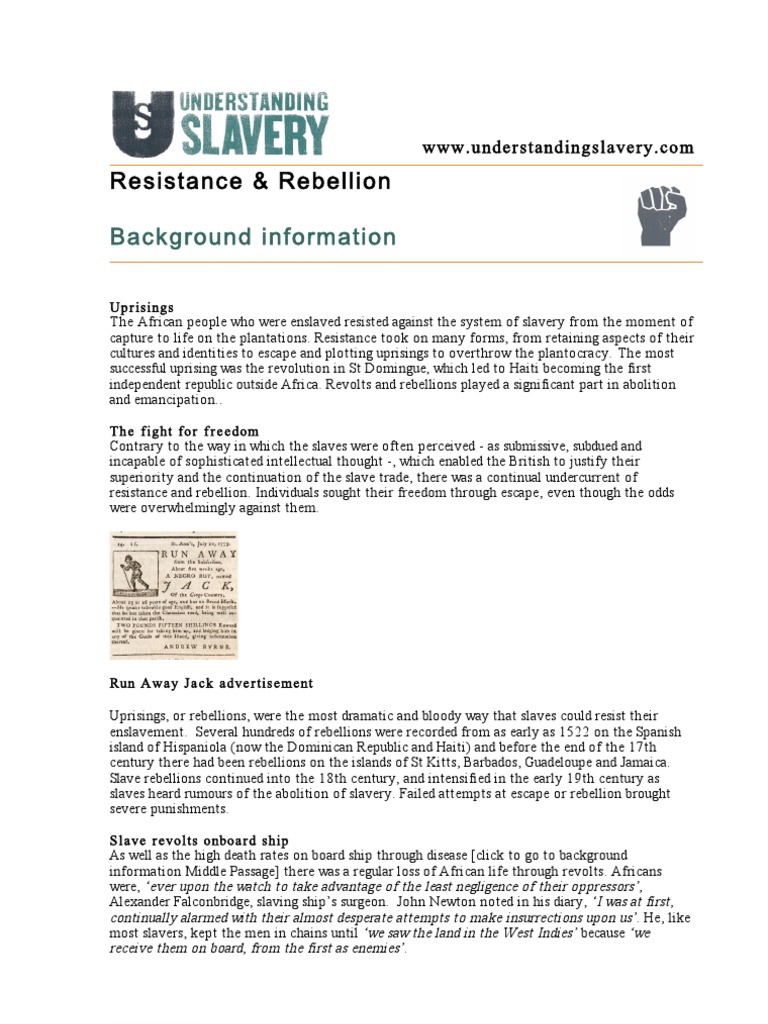 Resistance and Rebellion Background Information | PDF | Abolitionism ...