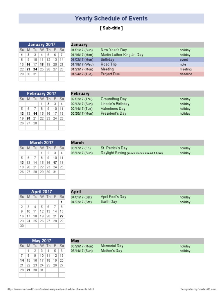 Yearly Schedule of Events | PDF | Worksheet | Spreadsheet