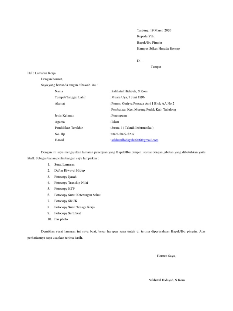 Surat Lamaran Stikes | PDF