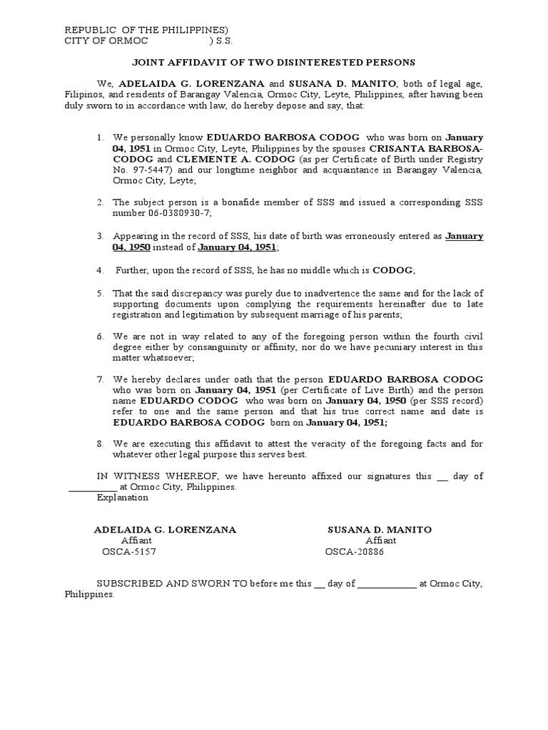 Joint Affidavit-Date of Birth | PDF | Affidavit | Public Law