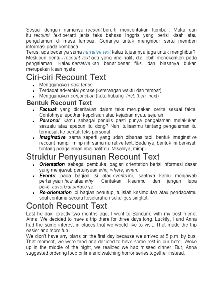 Panduan Lengkap Recount Text dalam Bahasa Inggris | PDF | Seni ...