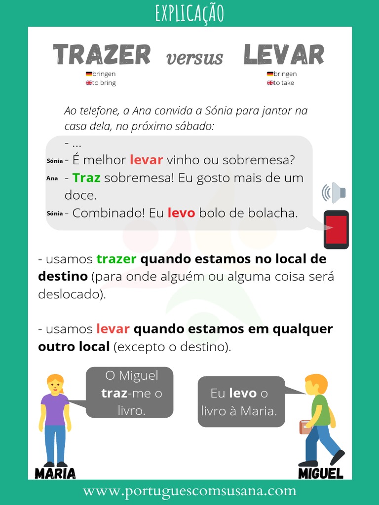 Verbos Levar e Trazer - Explicação Exercícios e Soluções | PDF | Idiomas