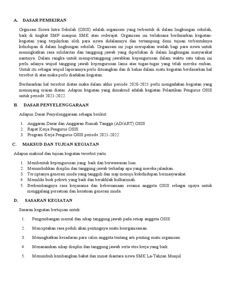 PROPOSAL Pelantikan Osis | PDF | Karier & Perkembangan