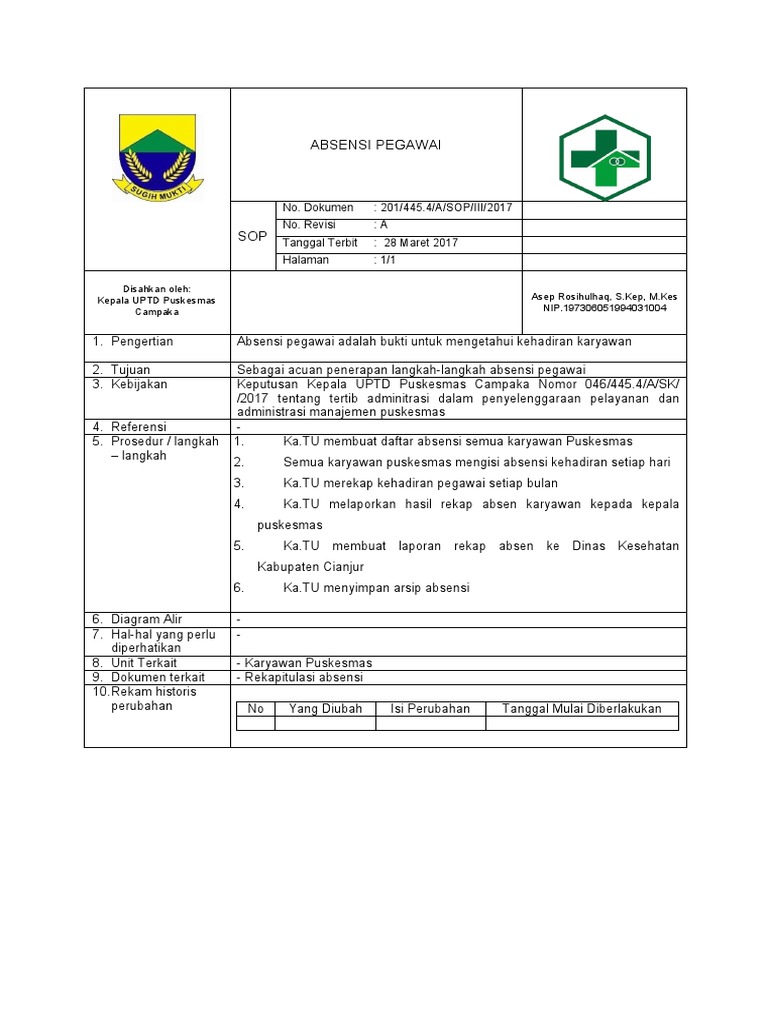 1.2.5.10 Sop Absensi Pegawai | PDF