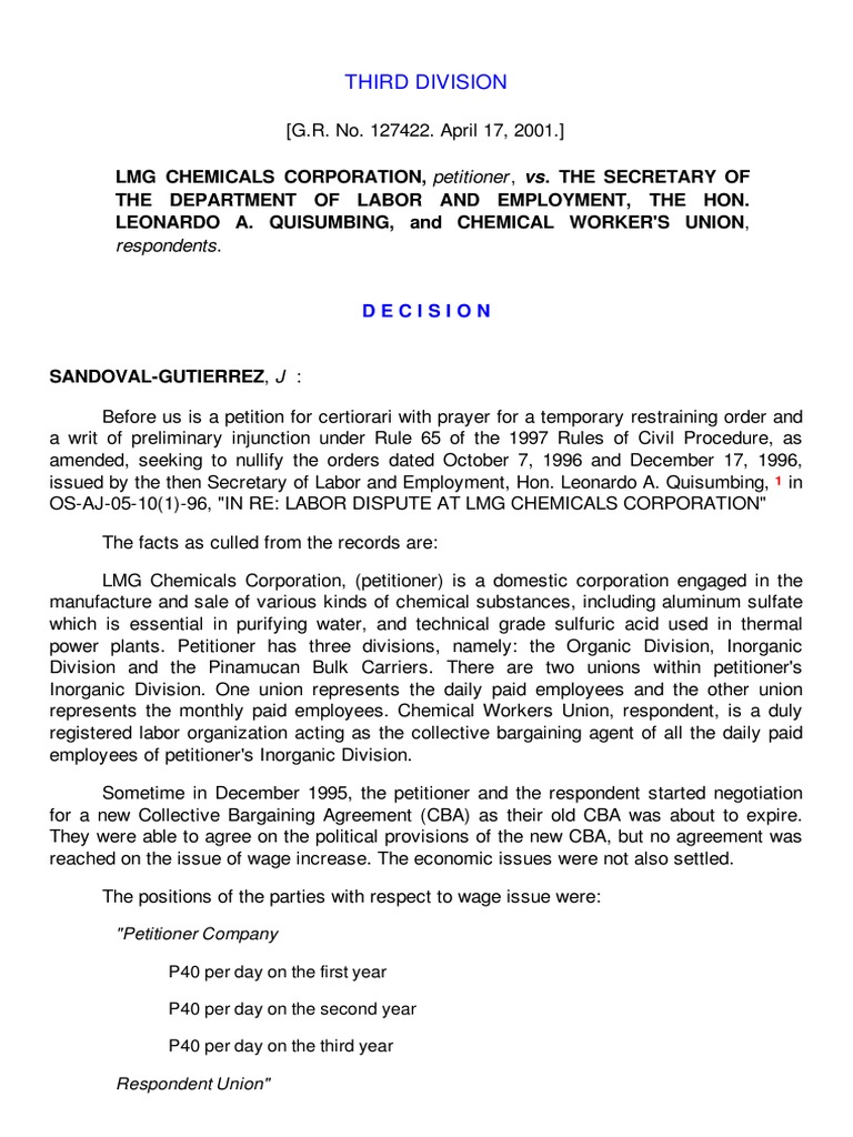 LMG Chemicals Corp. Wage Dispute Ruling | PDF | Collective Bargaining ...