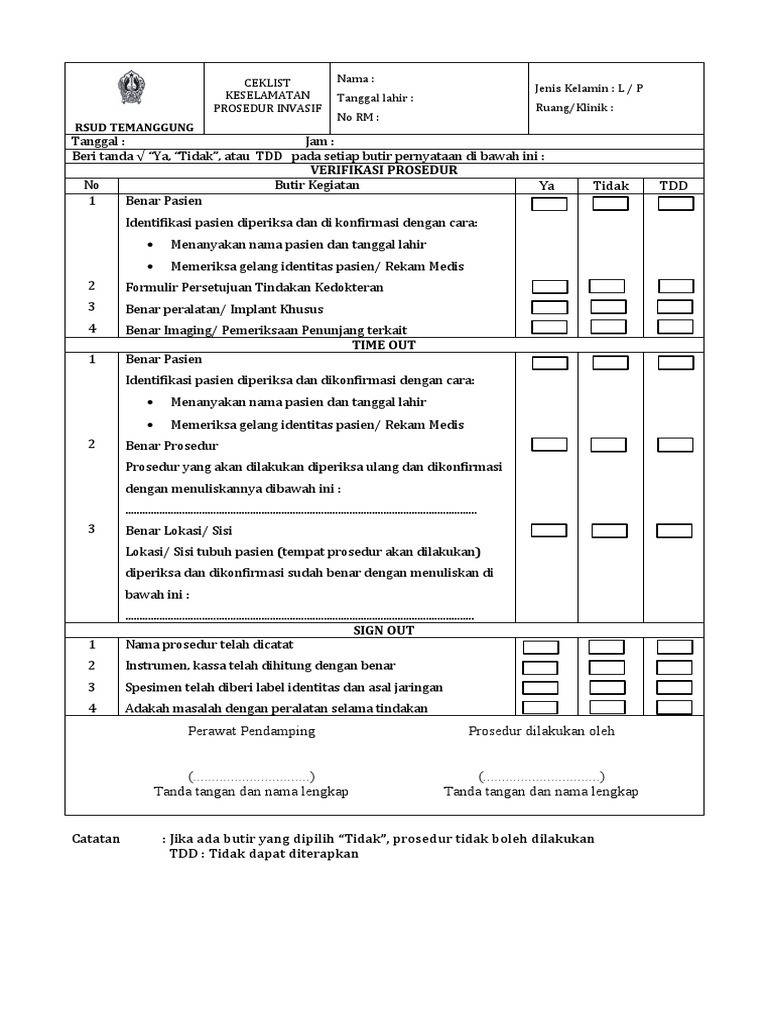 Checklist Prosedur Invasif | PDF
