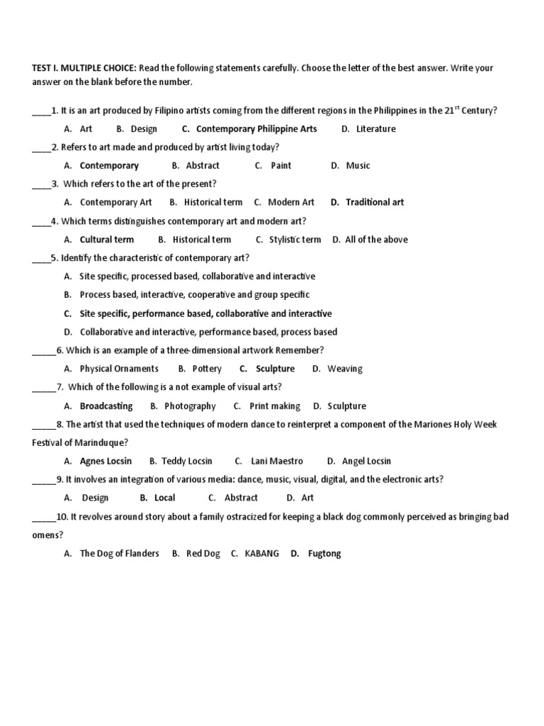 CPAR 4th Quarter Exam | PDF | Composition (Visual Arts) | Aesthetics