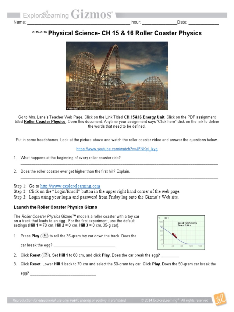 Physical Science-CH 15 & 16 Roller Coaster Physics | PDF | Kinetic ...