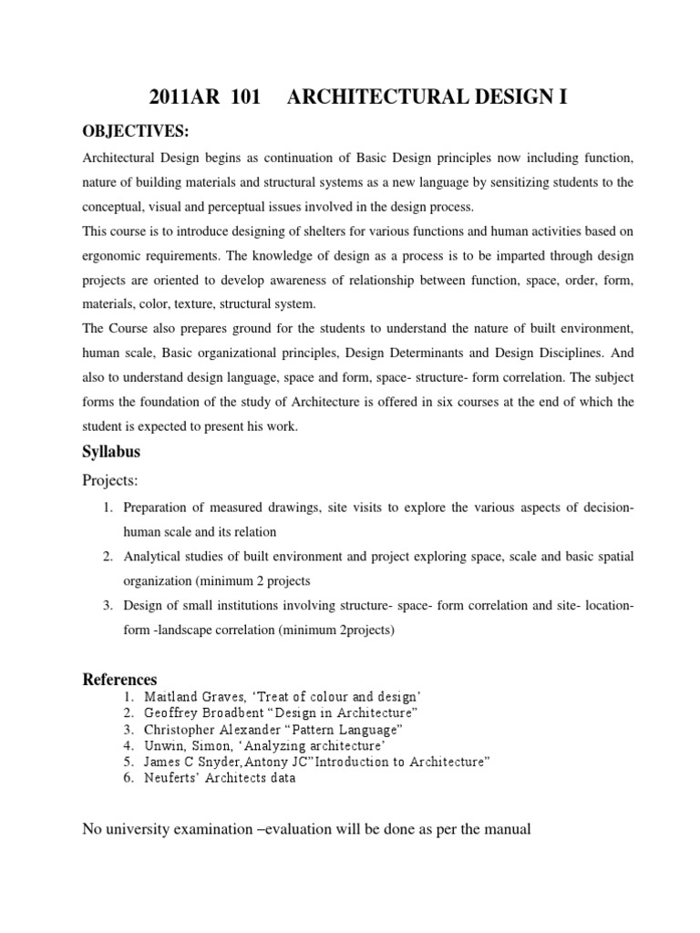 2011ar 101 Architectural Design I: Objectives | PDF | Perspective ...