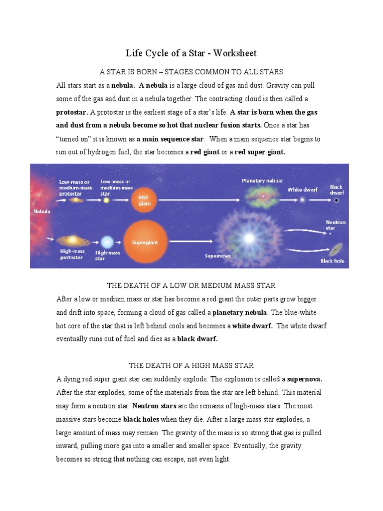 Life Cycle of A Star - Worksheet | PDF | Stars | Nebula