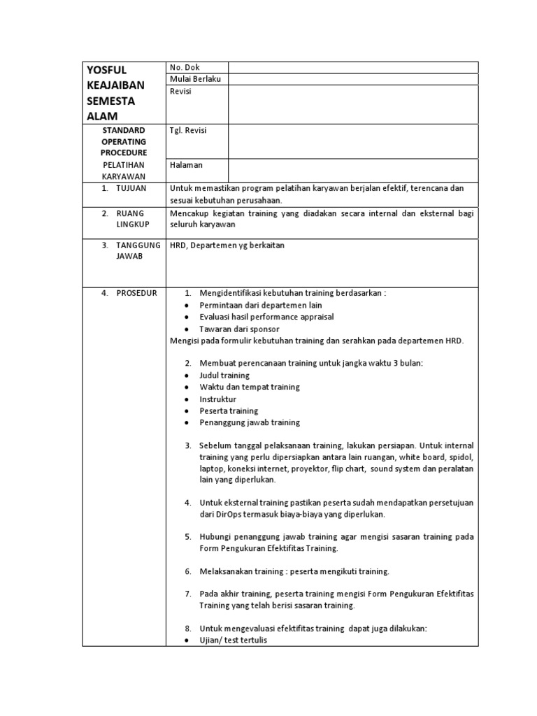 Prosedur Pelatihan Karyawan Efektif | PDF