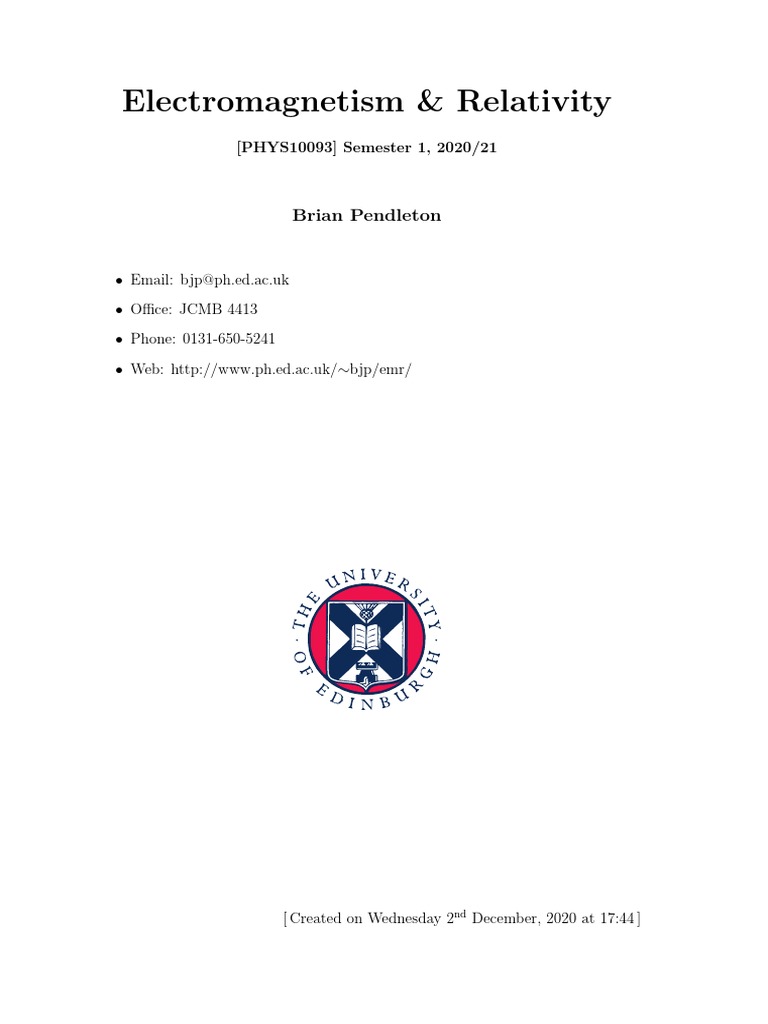 Electromagnetism & Relativity: Brian Pendleton | PDF | Euclidean Vector ...