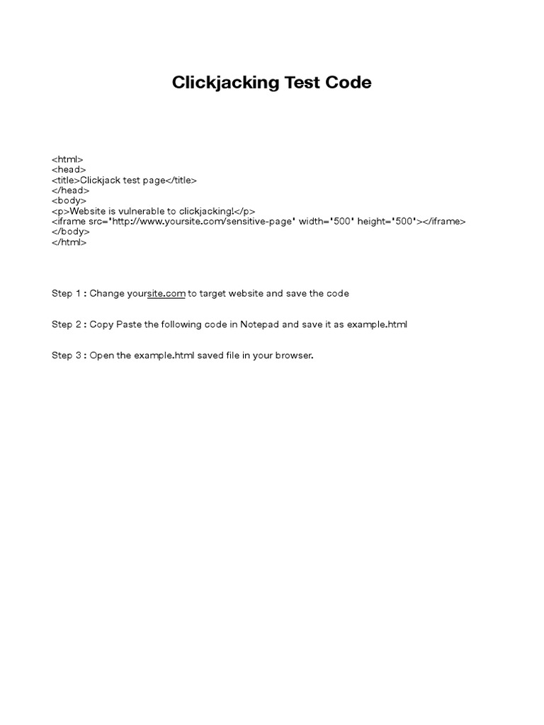 Clickjacking Vulnerability Test Code | PDF