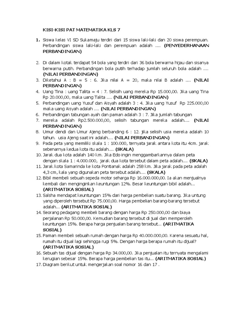 Kisi Kisi MTK 7 | PDF