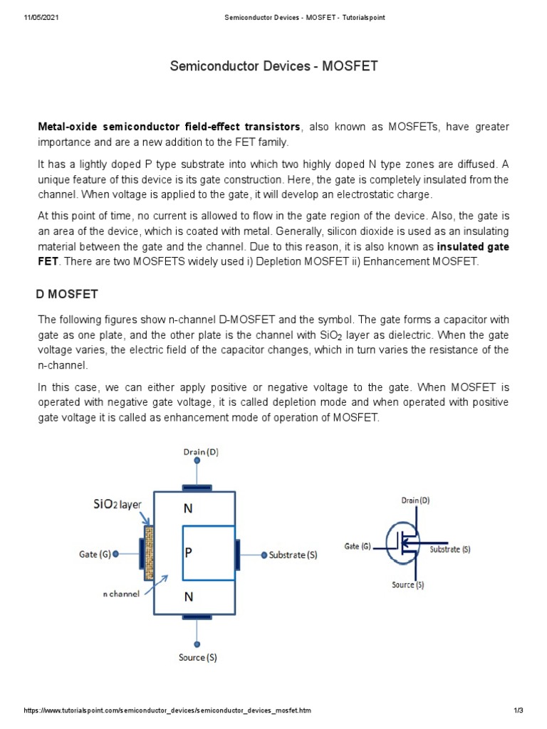 MOSFET - Tutorialspoint | PDF | Field Effect Transistor | Mosfet