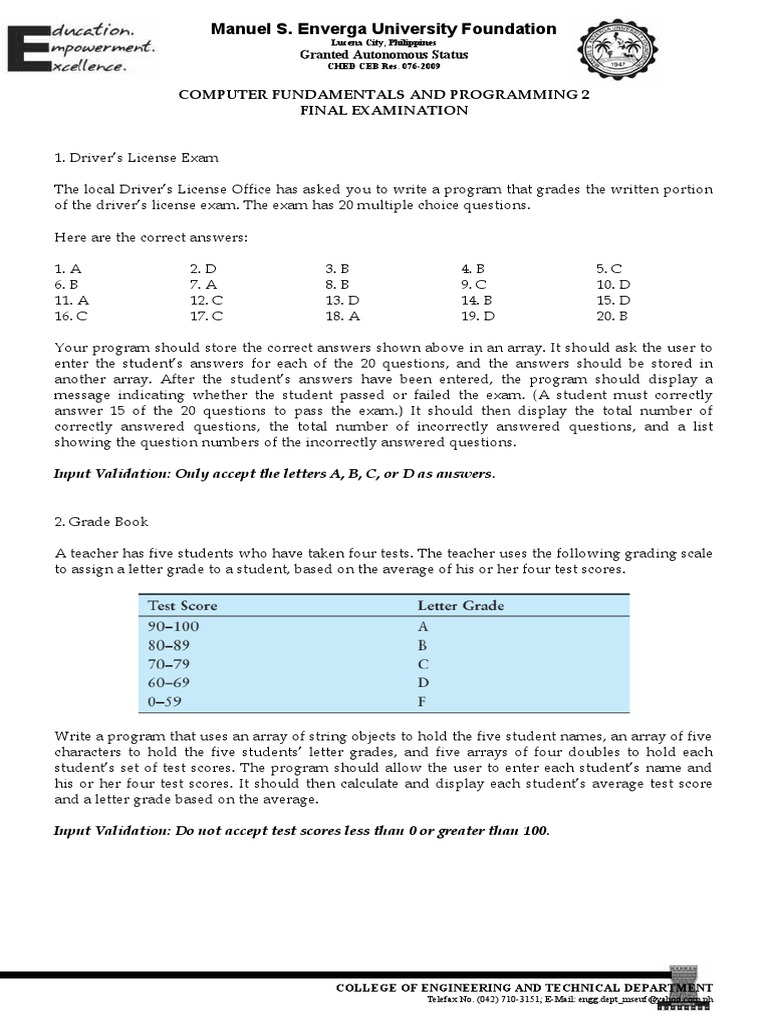 COMP 121L Final Exam | PDF | Evaluation Methods | Test (Assessment)