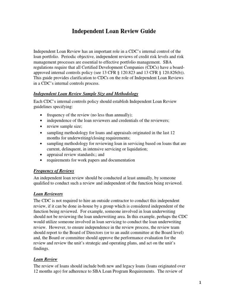 Independent Loan Review Sample Size and Methodology | PDF | Loans | Risk