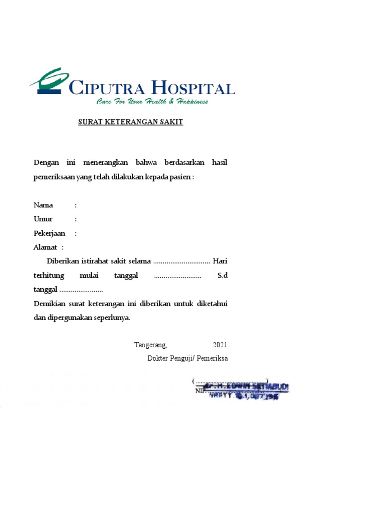 SURAT KETERANGAN SAKIT UNTUK ISTIRAHAT | PDF