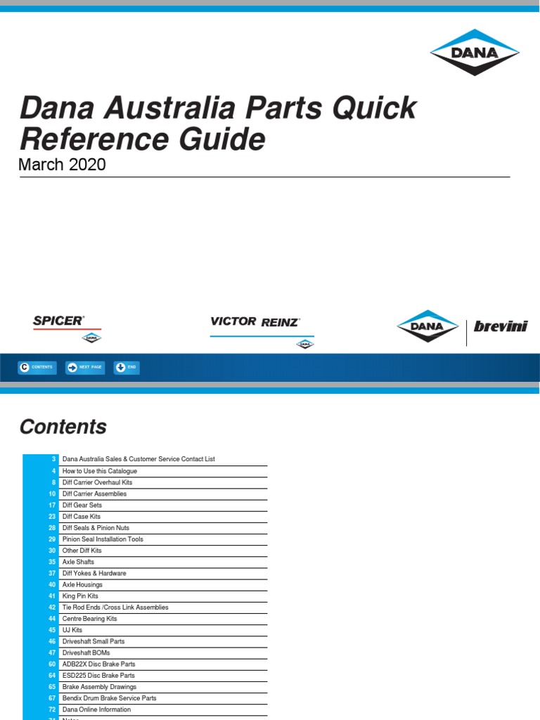 Dana Australia Parts Quick Reference Guide | PDF | Gear | Axle