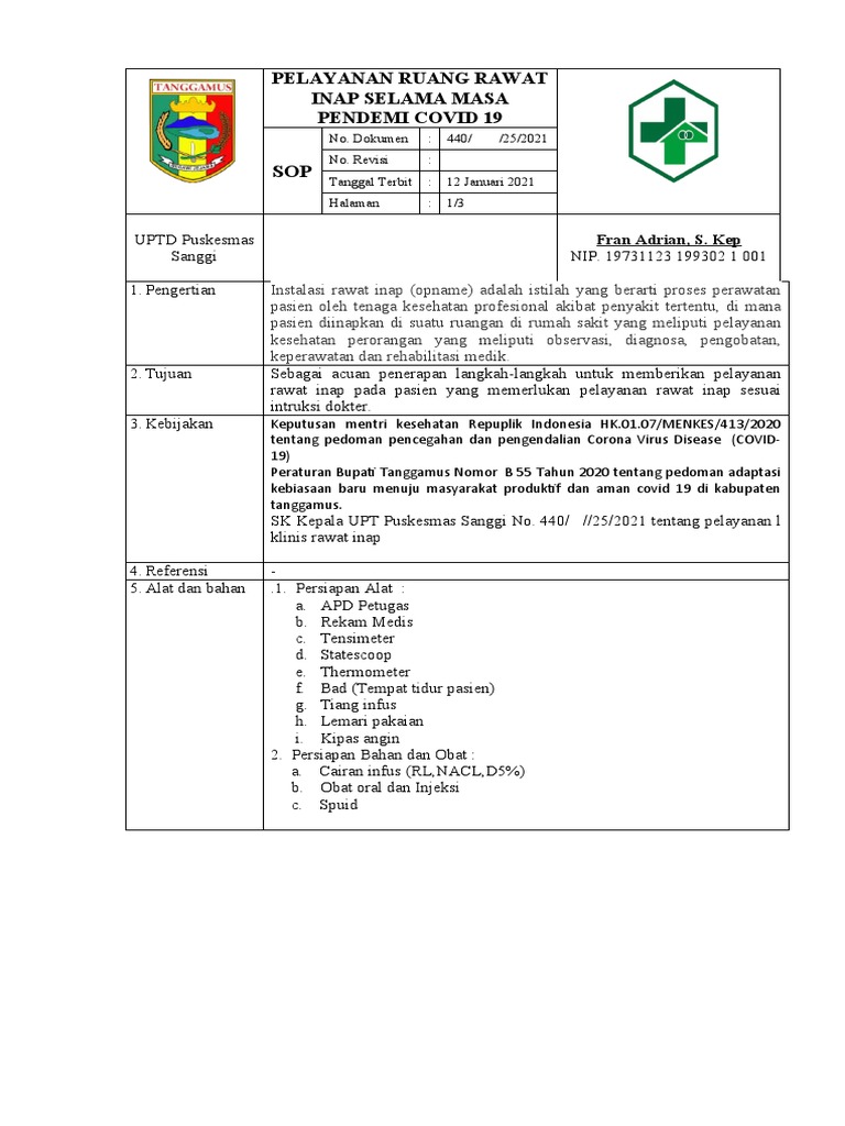 Sop Pelayanan Rawat Inap | PDF | Pengembangan Diri | Sains & Matematika
