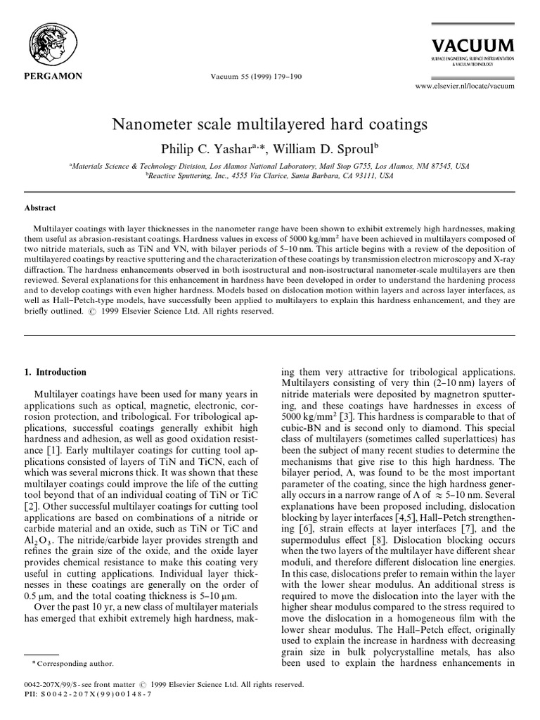 Nanometer Scale Multilayer Coatings Achieve Extreme Hardness | PDF ...