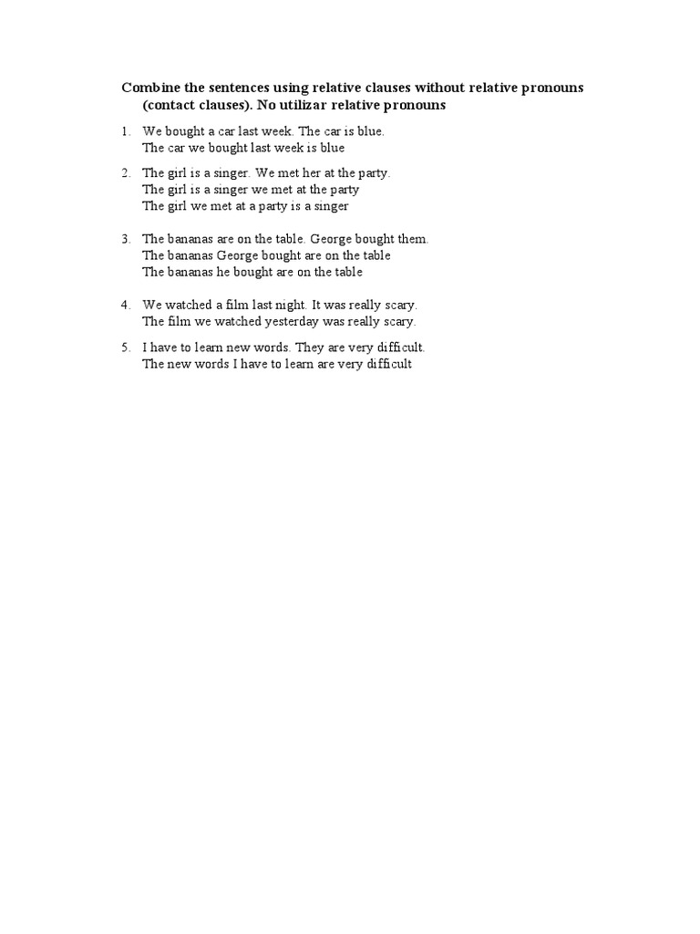 Combine The Sentences Using Relative Clauses | PDF